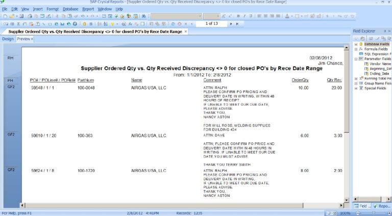 Supplier Ordered Quantity Vs. Received | PracticalTek